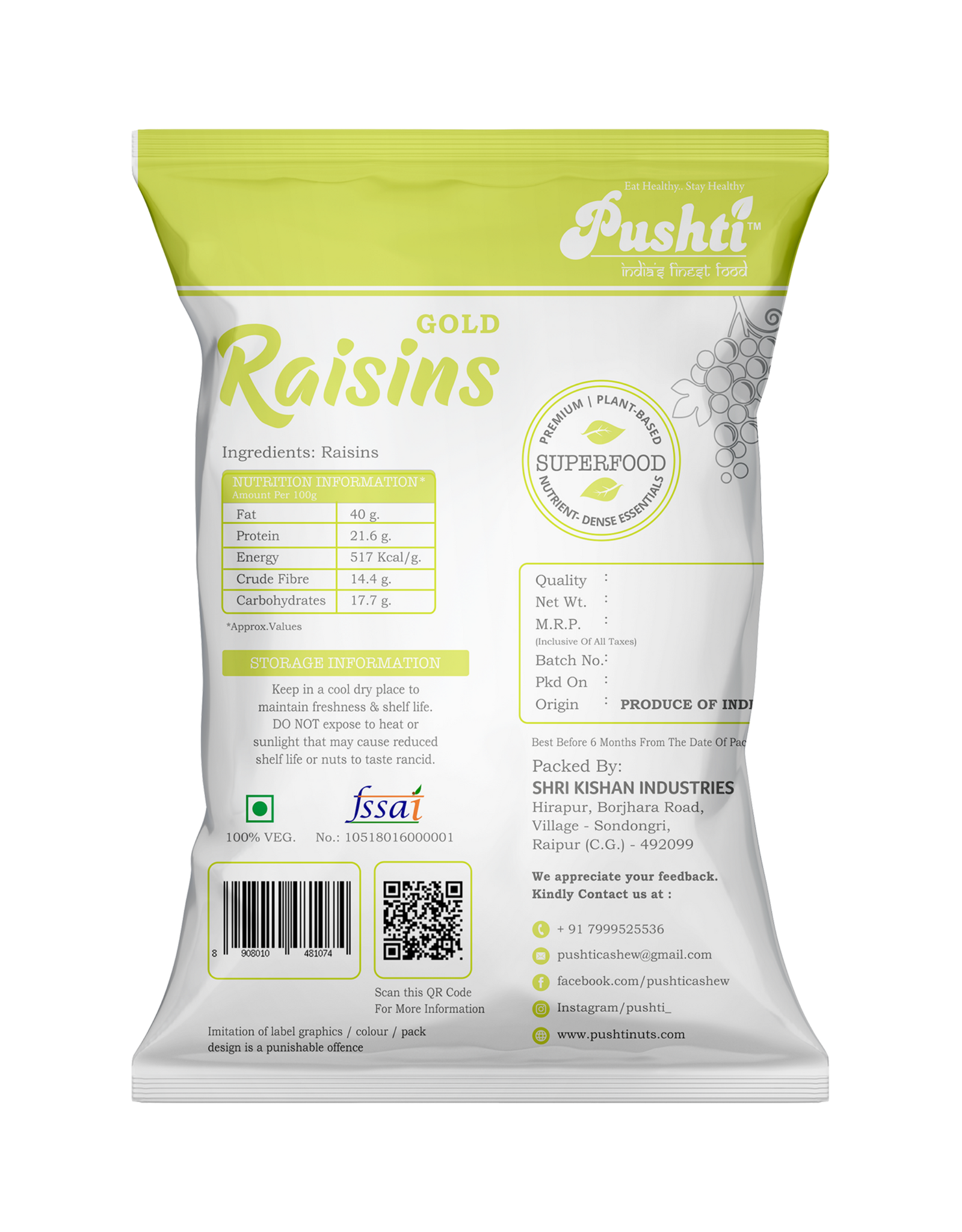 Pushti Raisins - Gold - 250G – Pushti Nuts
